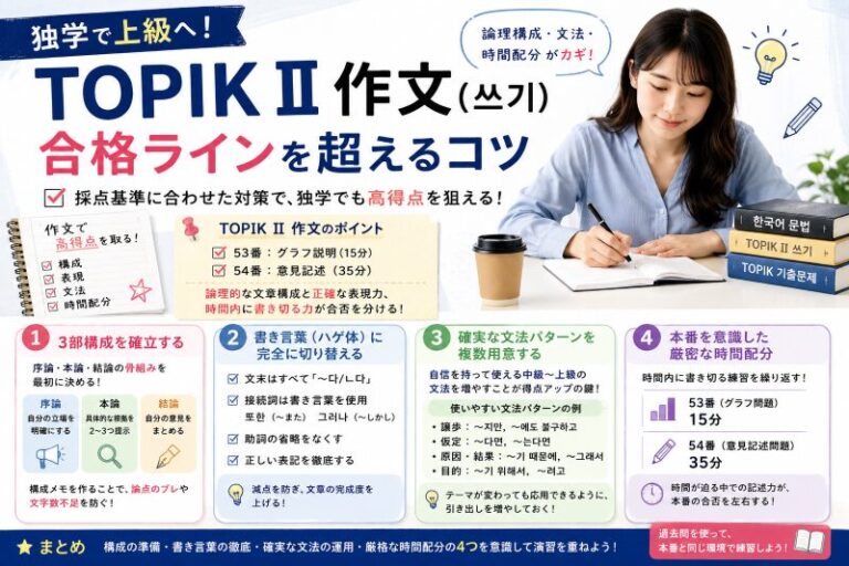 【独学で上級合格】TOPIK II作文（쓰기）で合格ラインを超えるコツ | 成城韓国語教室
